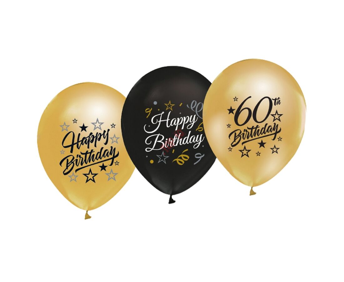 FajerwerkiGP-ZC60 BALONY B&C Z NADRUKIEM "60" ZŁOTE I CZARNE 12" / 5 ...